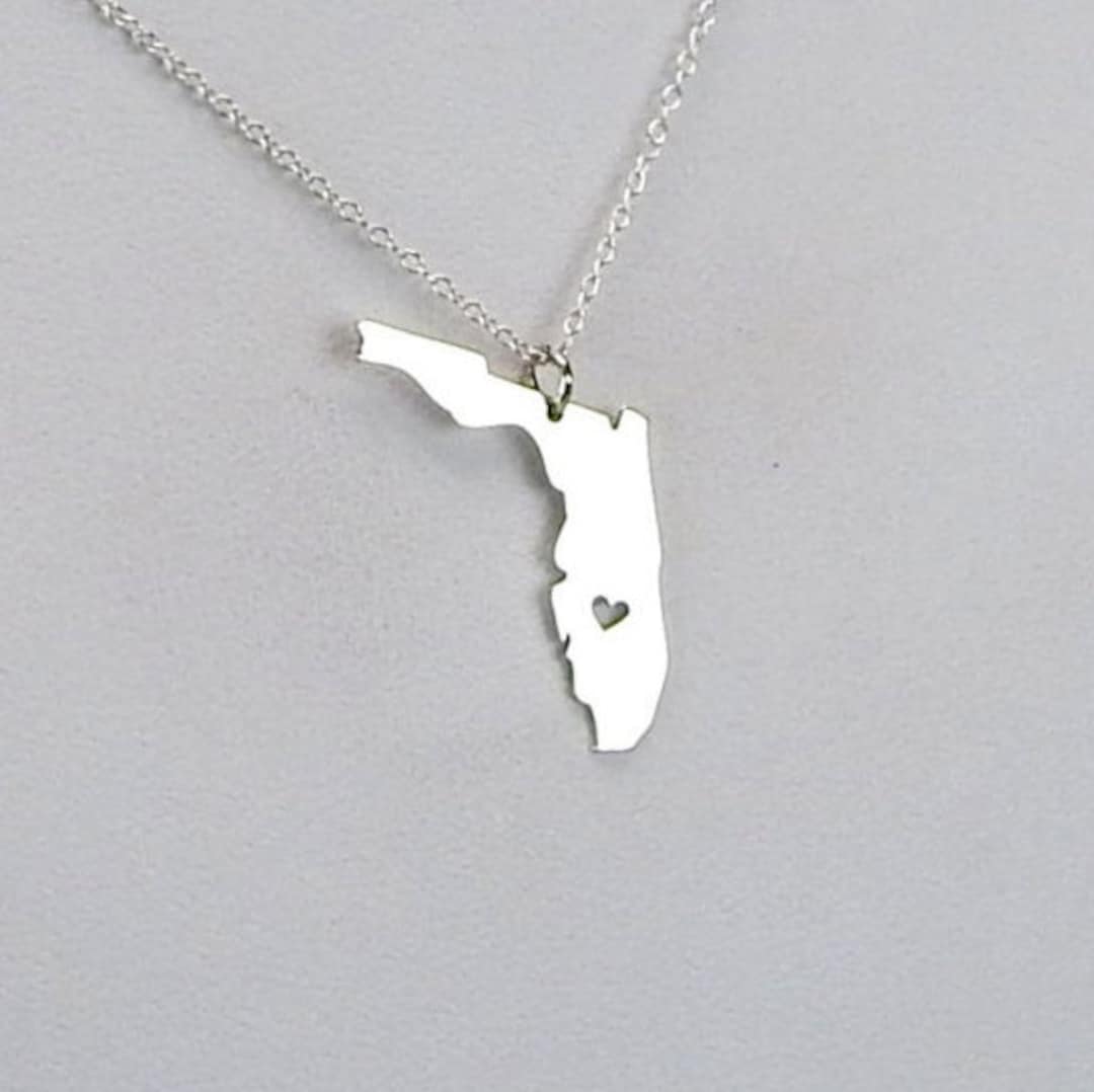Florida State Necklace Engraving Pendant Sterling Silver Gold & Rose ...