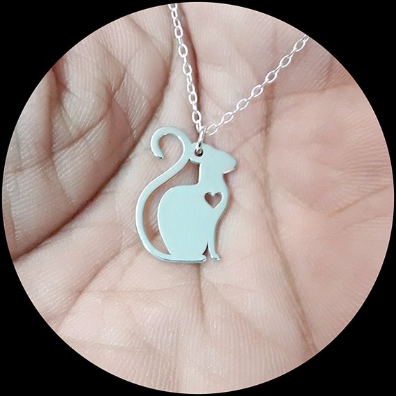 Cat Necklace Engraving Pendant Sterling Silver Jewelry | Etsy