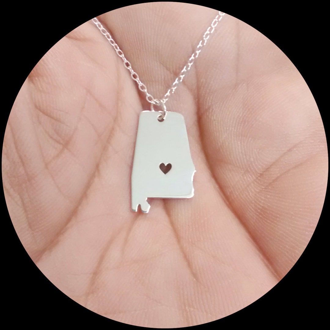 Alabama State Necklace - Engraving Pendant - Sterling Silver - Gold ...