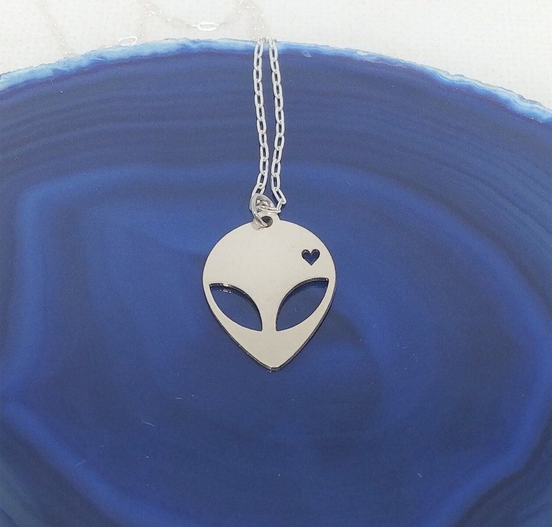 Alien Head Necklace Engrave Pendant Sterling Silver Gold & Rose Gold ...