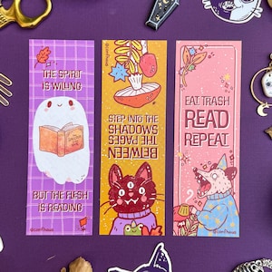 Spooky Friends Bookmarks | 2x6 | Cat, Opossum, Ghost | Spooky Bookmark ...