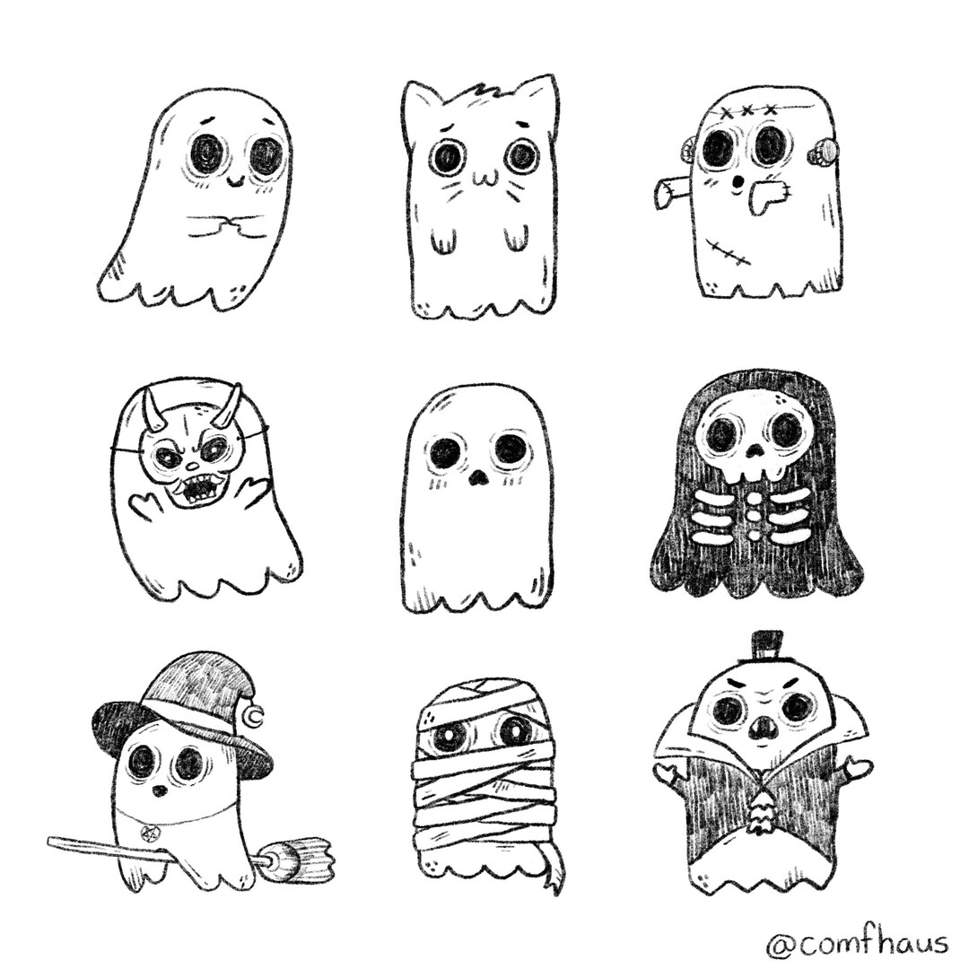 Ghost Friends | 8x8 Print | Halloween Decoration, Art Print, Spooky Art ...