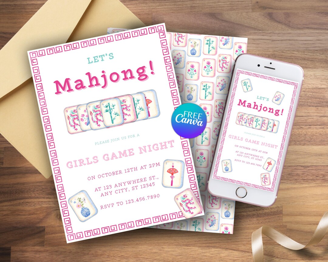 Mahjong Invitation: 5x7 and Mobile Size Canva Editable Template - Etsy