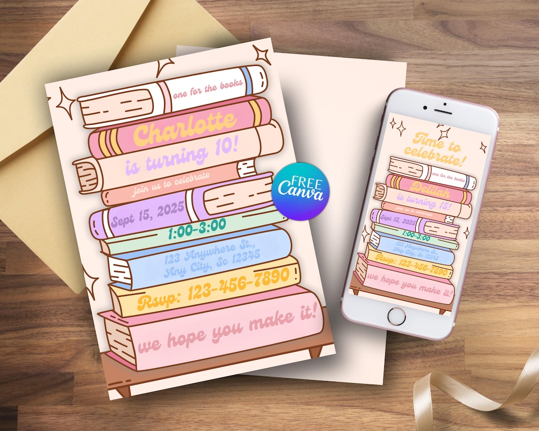 First Chapter Reading Book Birthday Party: 5x7 and Mobile Invitation ...
