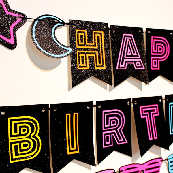 Neon Birthday Banner - Etsy
