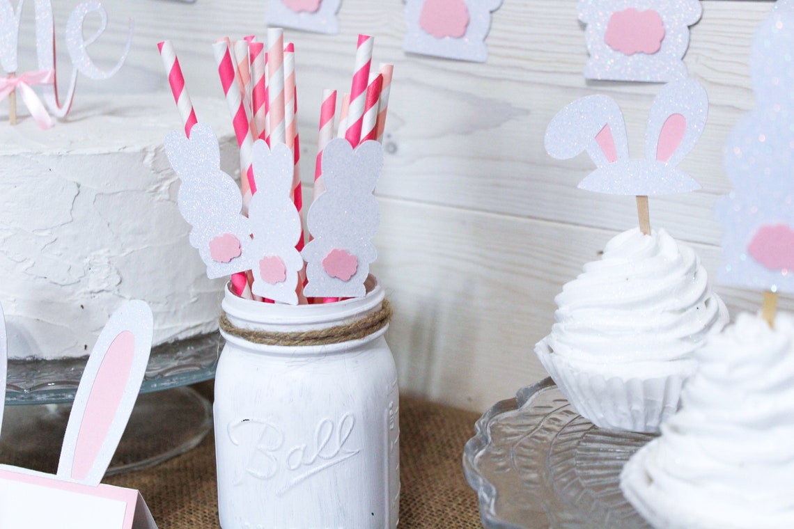 Bunny straws easter straws some bunny is one bunny party | Etsy