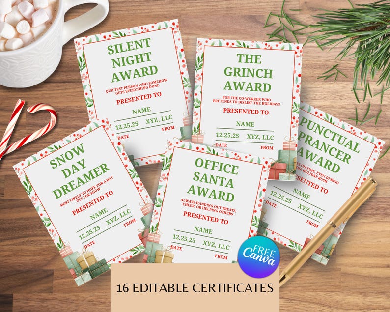 16 Holiday Party Office Awards Certificates | Editable 8.5x11 Printable ...