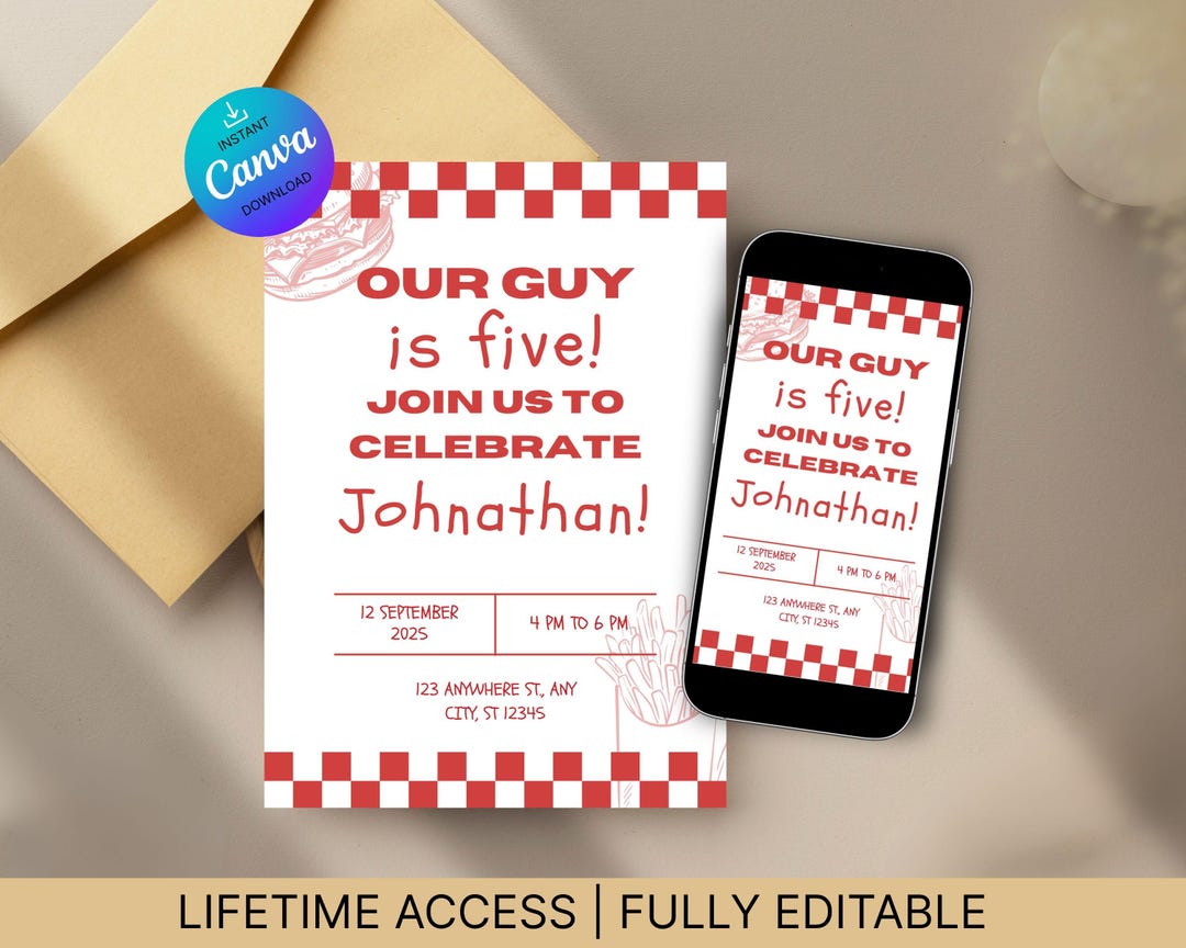 Five Guys Party 5x7 and Mobile Invitation: Editable Canva Template - Etsy
