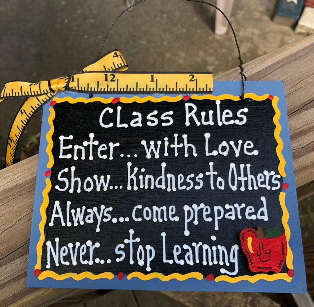 Teacher Gift 5107 Class Rules Teacher Slate Handmade & Painted - Etsy