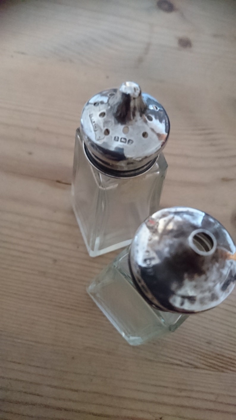 Vintage Sterling Silver Topped Salt and Pepper Set - Etsy