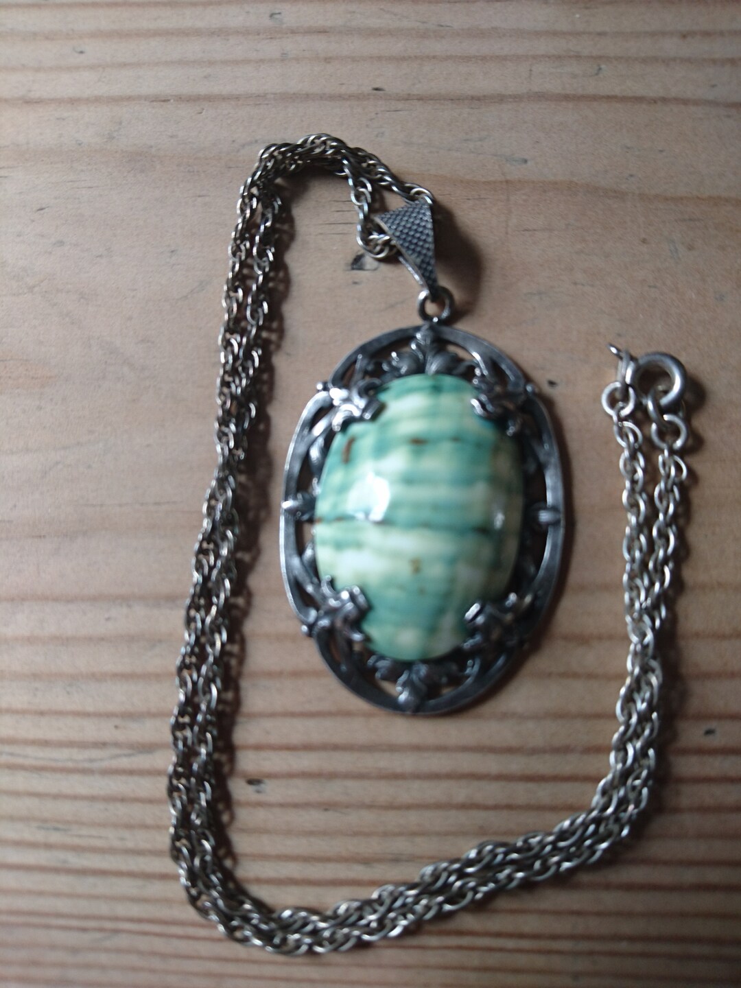 Vintage Green Shell Pendant and Chain - Etsy