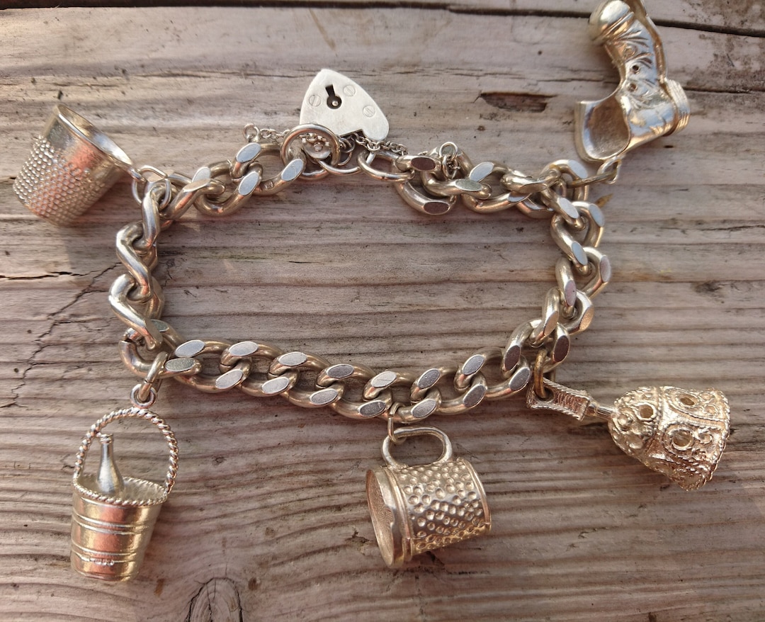 Sterling Silver Charm Bracelet With Five Large Charms - Etsy