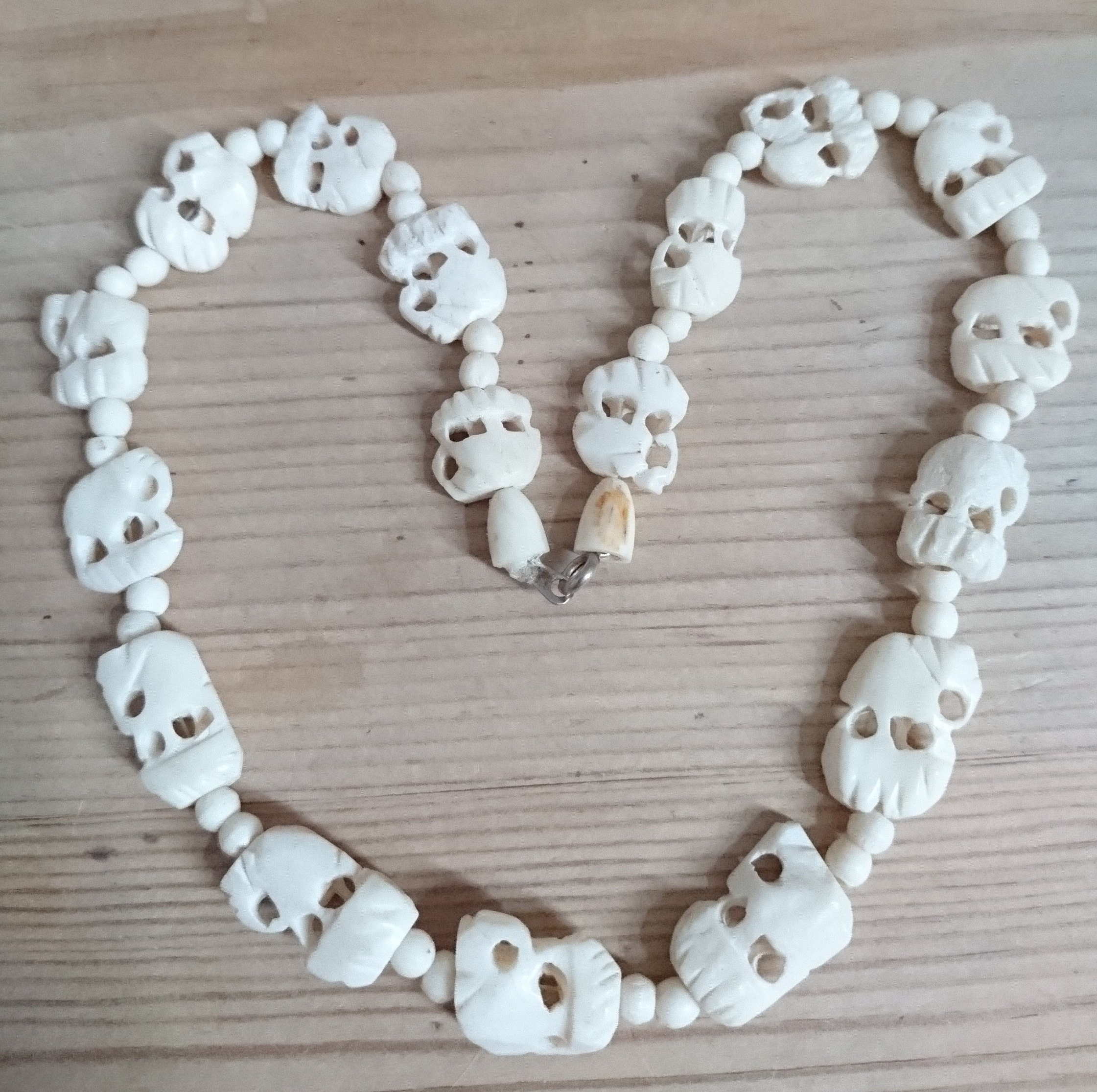 Vintage Carved Bone Bead Necklace - Etsy Sweden