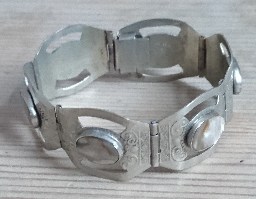 Vintage Sterling Silver Mexican Shell Inset Bracelet - Etsy