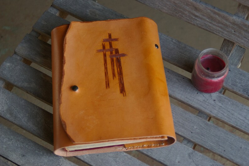 Custom Handmade Leather Bible Cover three Crosses - Etsy