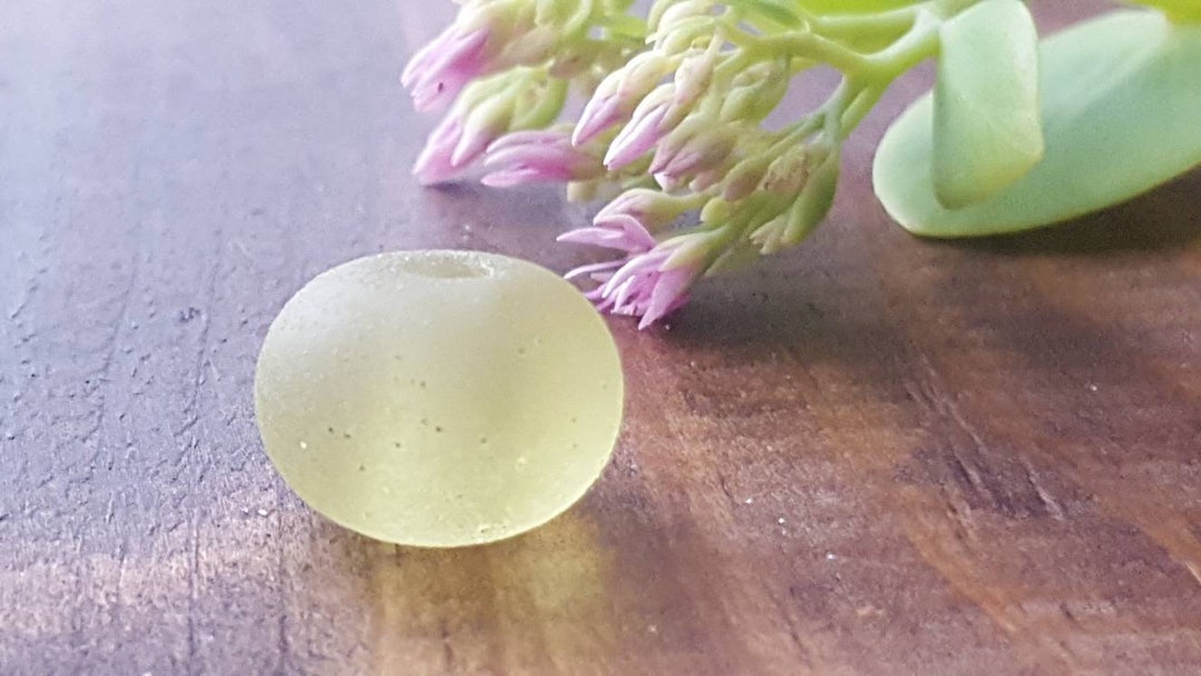 Yellow Green Handmade Etched Glass Bead, Sanibel and Captiva Beach Sand ...