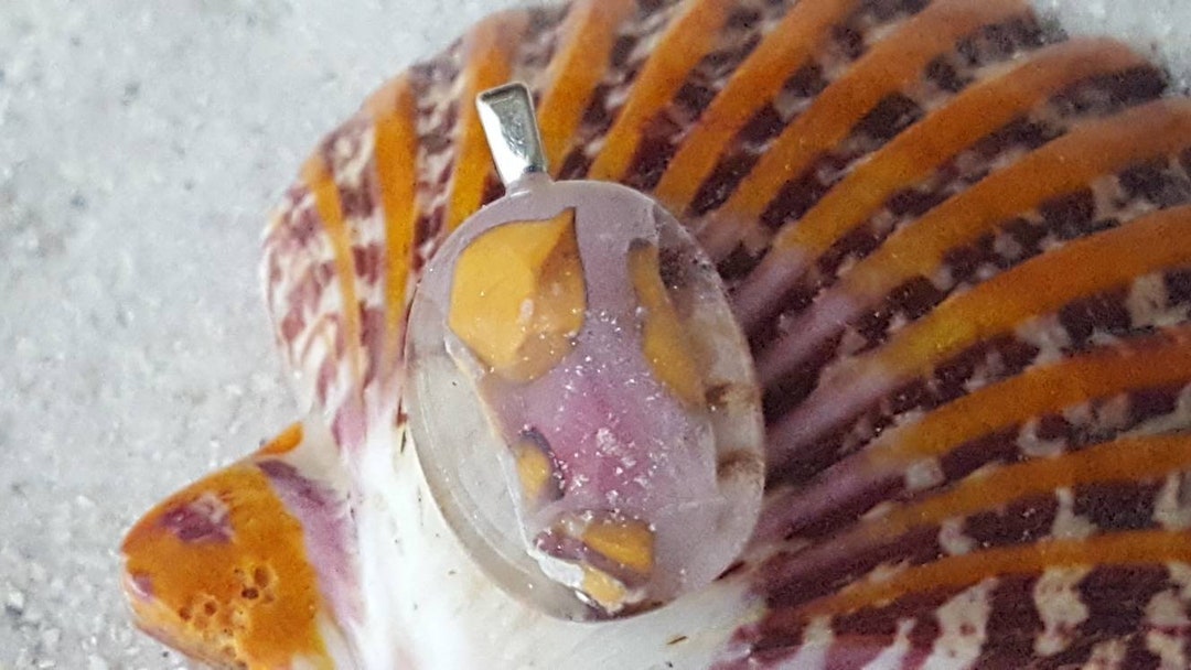 Ocean Coral Seashell Art Glass Handmade Pendant Orange Coral - Etsy