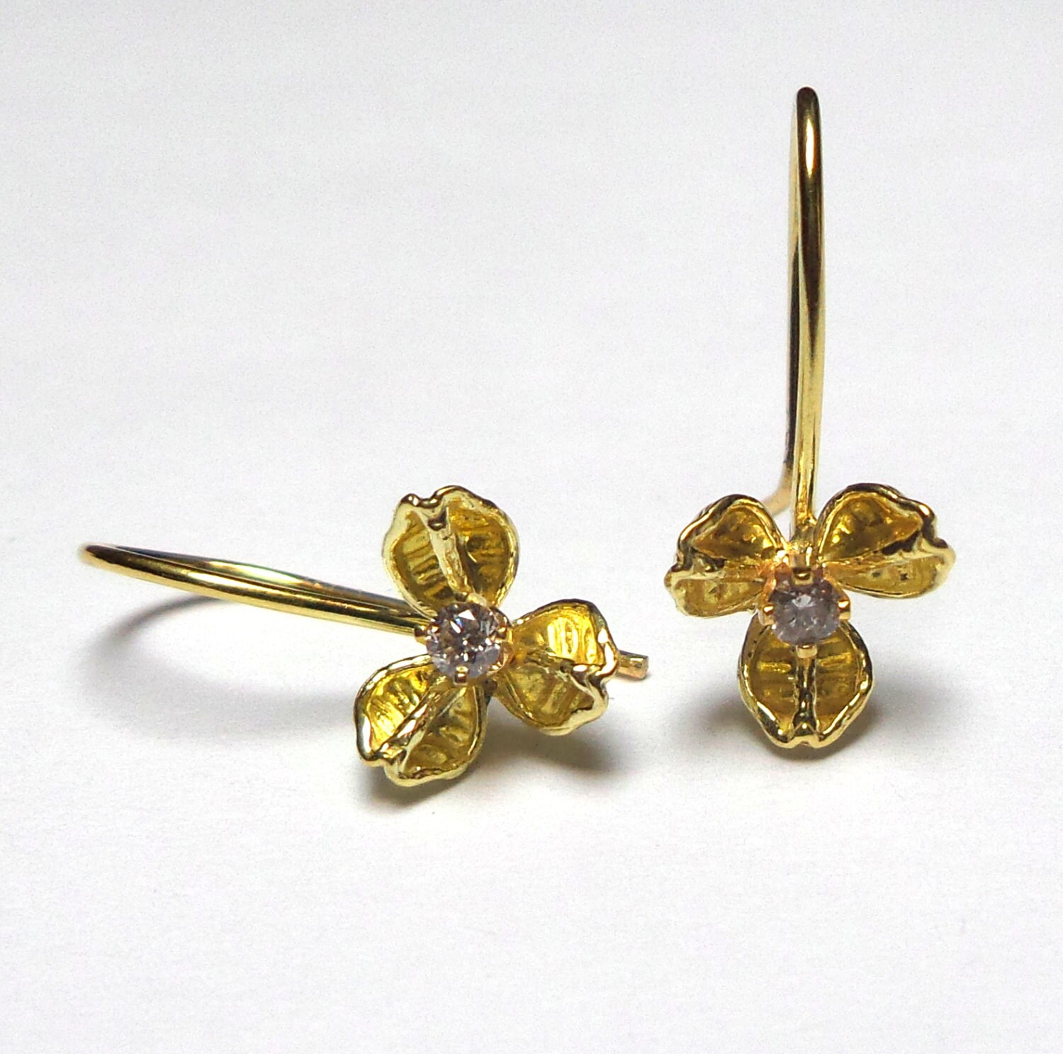 Flower Earrings Gold Earrings 18K Gold Earrings Diamonds | Etsy