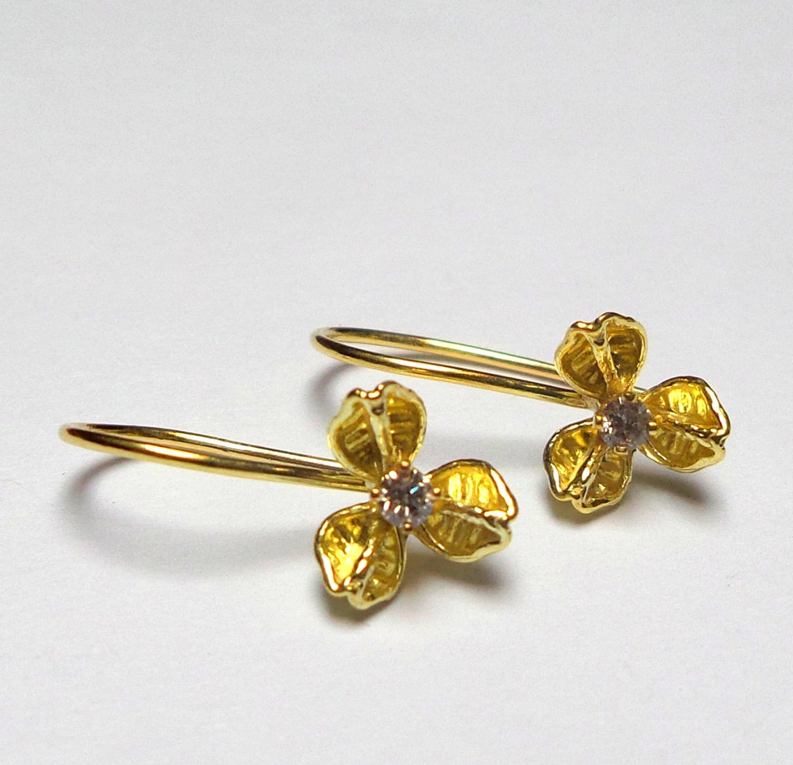 Flower Earrings Gold Earrings 18K Gold Earrings Diamonds - Etsy