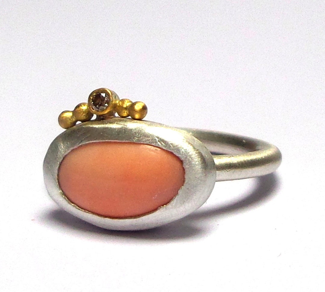 Coral Ring - Diamond Ring - Silver Ring - Gold Ring - Statement Gold ...