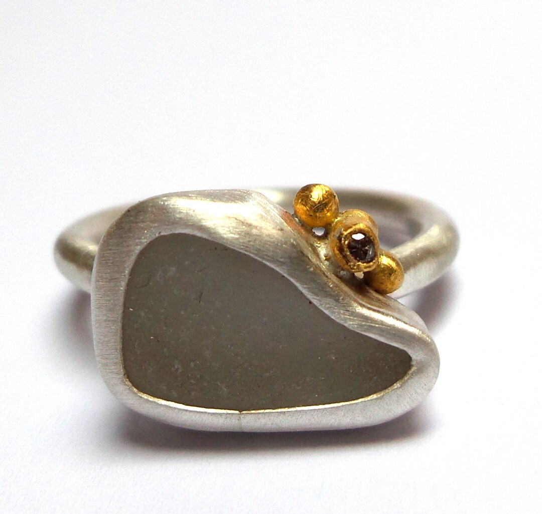 Sea Glass - Diamond Ring - Silver Ring - Gold Rings - 24k Ring - Rings ...
