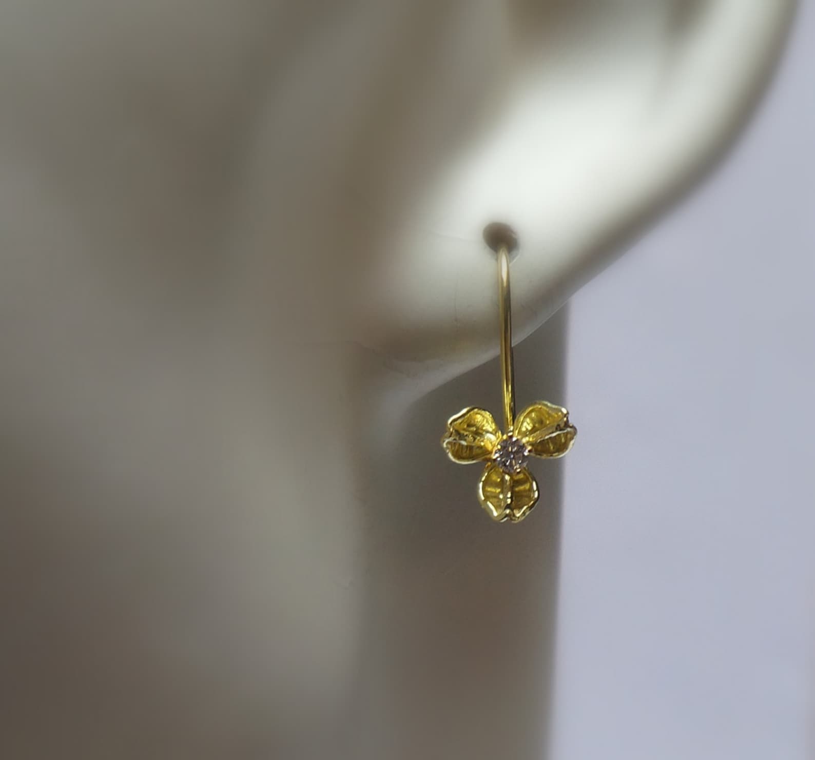 Flower Earrings Gold Earrings 18K Gold Earrings Diamonds | Etsy