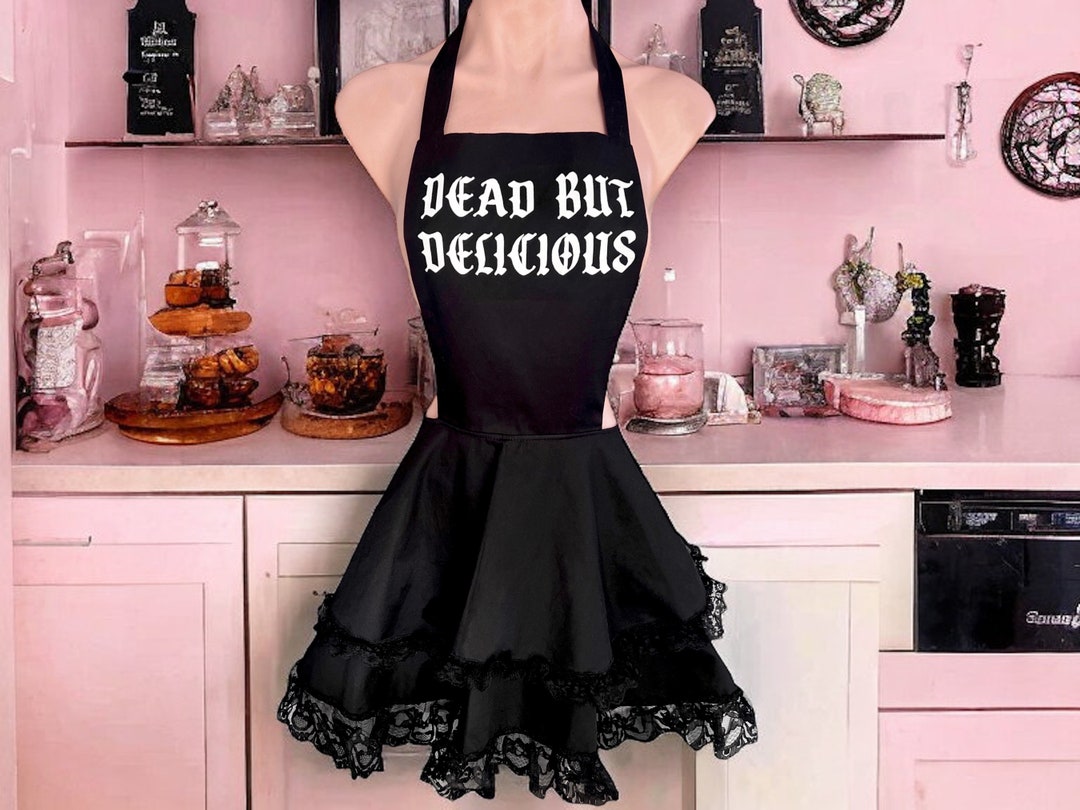 Dead but Delicious Sexy Pinup 50s Custom Apron Black Halloween Bridal ...