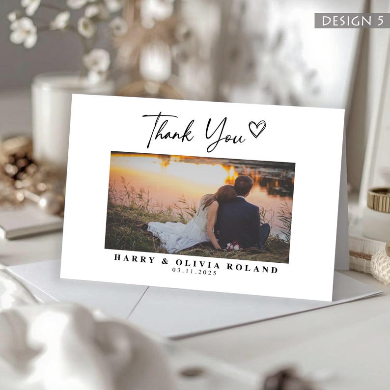 Photo Wedding Thank You Cards, Personalised Names & Date, Custom Luxury ...