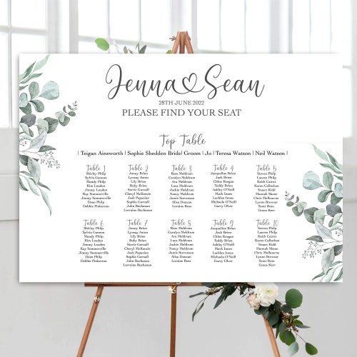 Eucalyptus Sage Wedding Table Plan Custom Wedding Seating - Etsy UK