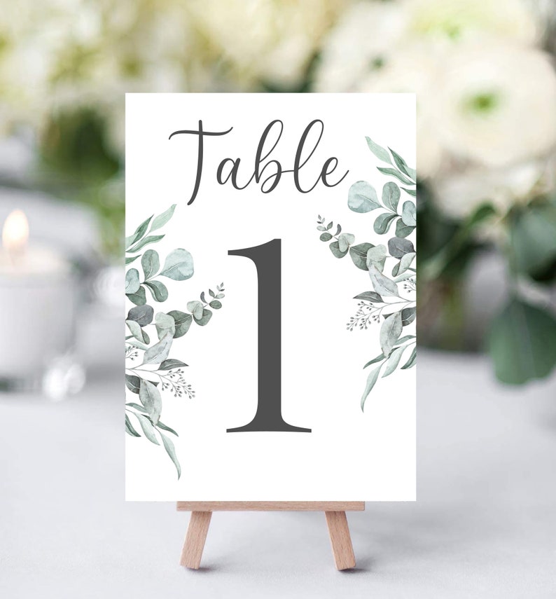 Eucalyptus Foliage Wedding Table Number Cards, Table Name, Wedding ...
