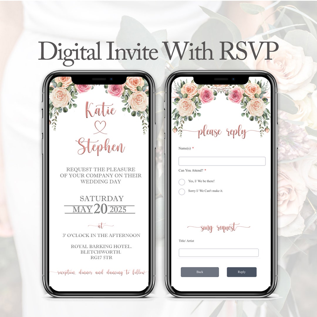 Digital Wedding Invitation | Online RSVP | Website Link | Rose Gold ...