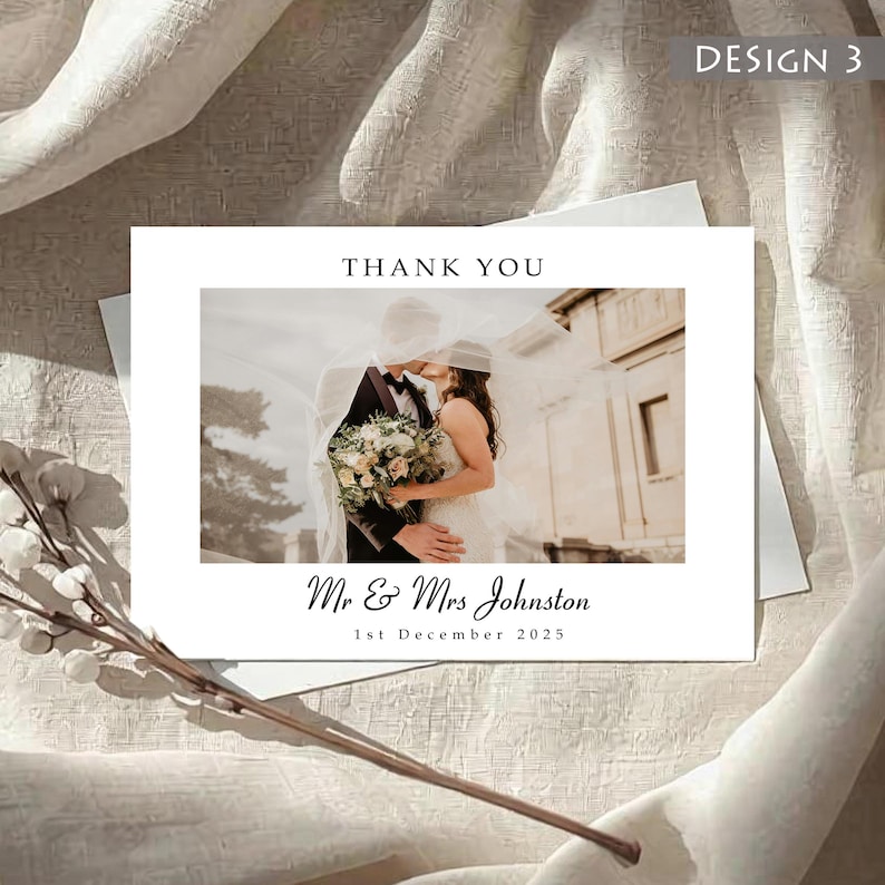 Photo Wedding Thank You Cards, Personalised Names & Date, Custom Luxury ...