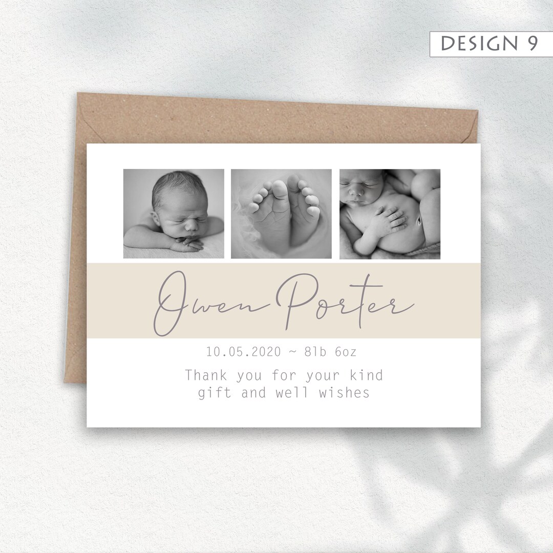 Personalised Baby Photo Thank You Cards With Envelopes, Gender Neutral ...