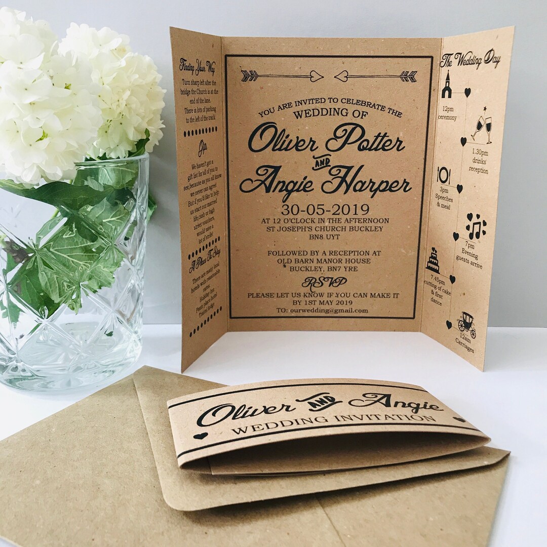 Gatefold Eco Kraft Brown Wedding Invitations - Etsy