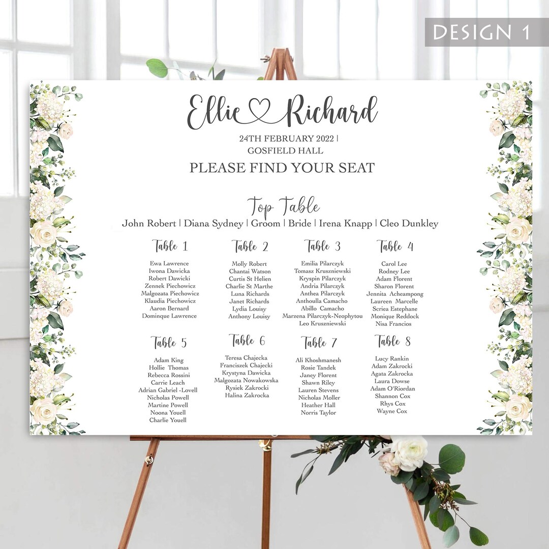 Wedding Table Seating Sign Wedding Seating Plan, Wedding Seating Chart ...
