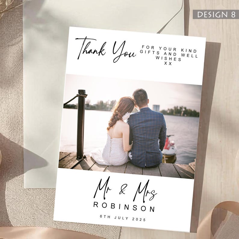 Photo Wedding Thank You Cards, Personalised Names & Date, Custom Luxury ...