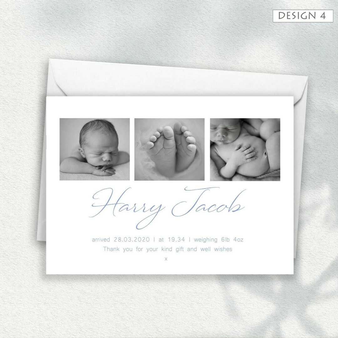 Personalised Boy Thank You Card With Photo, Baby Thank You Card Pack ...