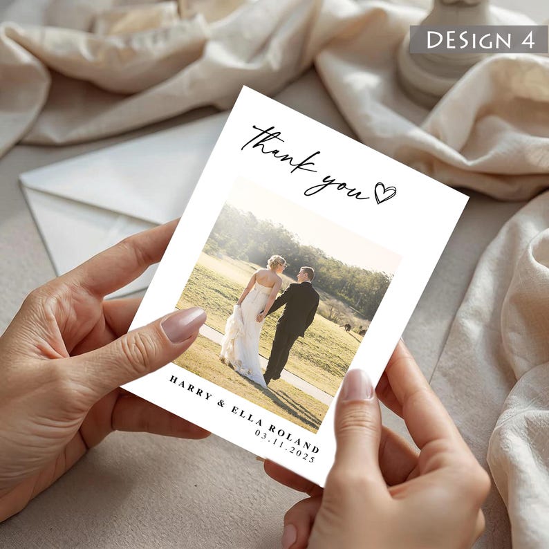 Photo Wedding Thank You Cards, Personalised Names & Date, Custom Luxury ...