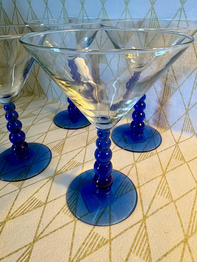 4-vintage Libbey Metropolis Cobalt Blue Bubble Stem Martini Glasses - Etsy