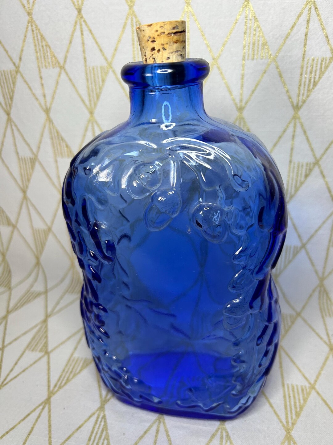 Vintage Cobalt Blue Bottle With Cork Libby Canada - Etsy
