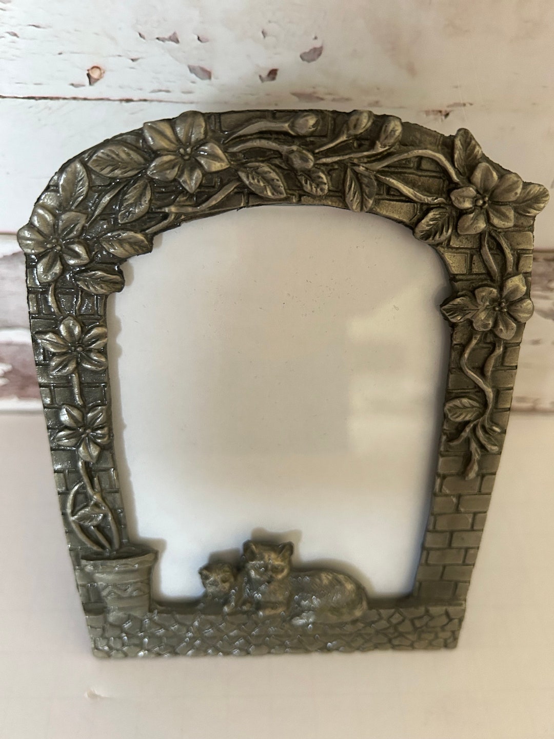 Vintage 3.5 X5 Flower Cat Pewter Photo Frame - Etsy