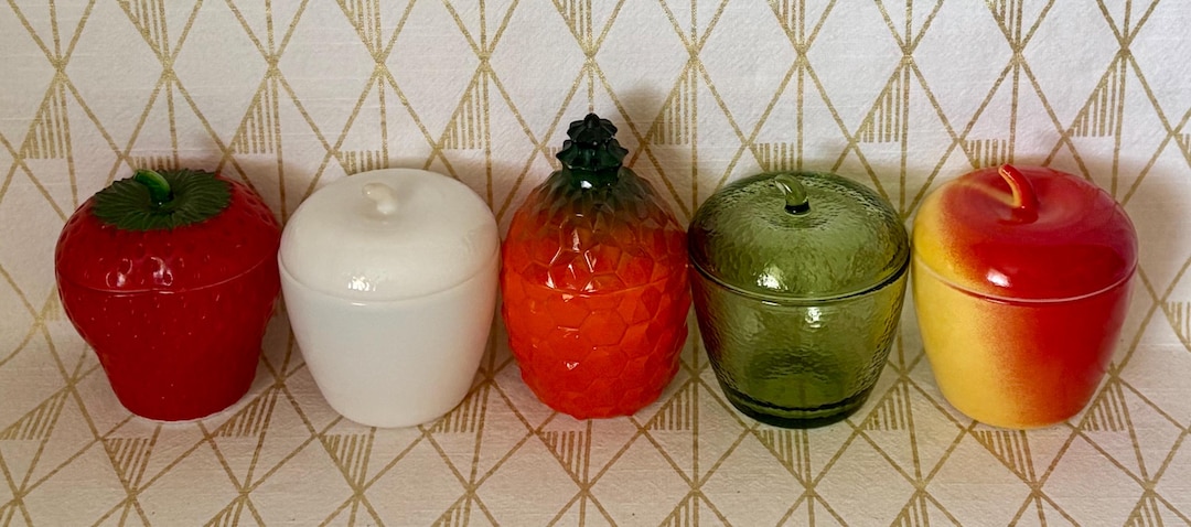 Full Set 5 Hazel Atlas Apples Pineapple White Apple Green Apple Red ...