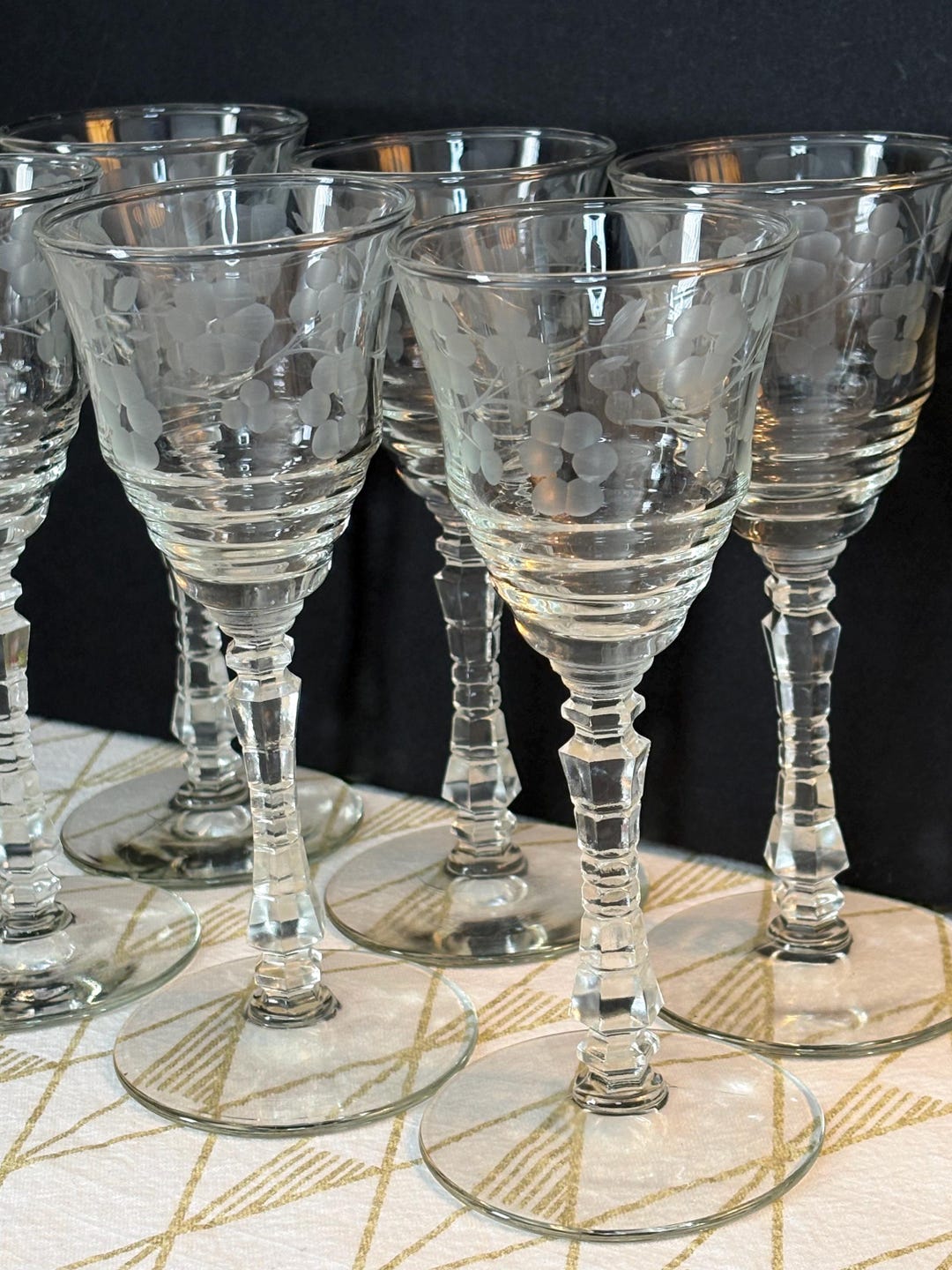 6 Rock Sharpe Halifax Crystal Wine Glasses Floral Etched Cut Stem - Etsy