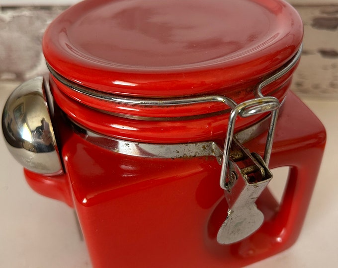 Vintage Airtight Red Ceramic Canister With Metal Spoon Corner Jar - Etsy