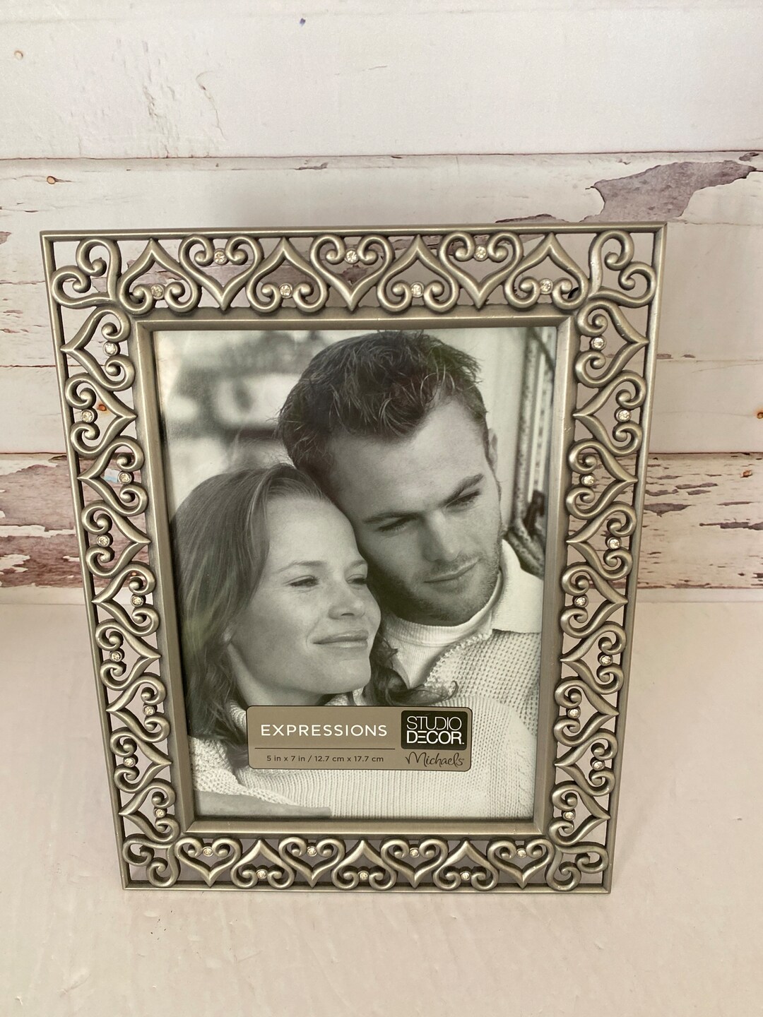 Vintage 5x7” Pewter Finish Ornate Rhinestone Photo Frame Nos - Etsy