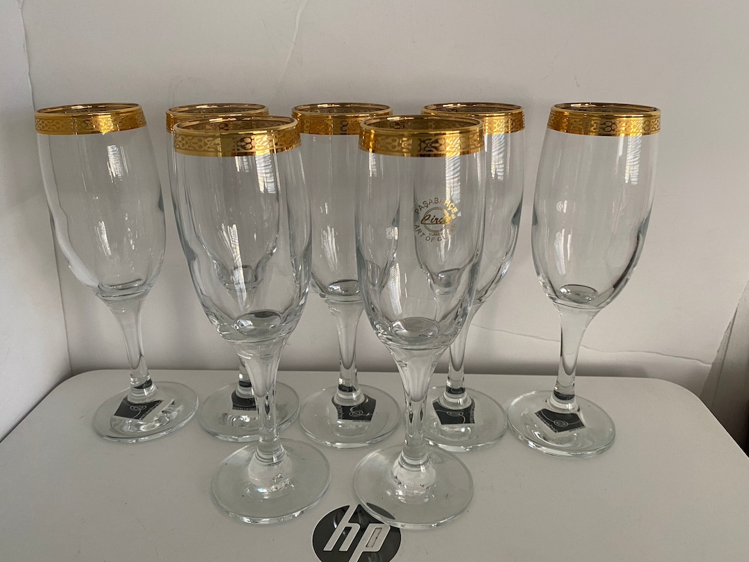 7- Gold Circleware Hollywood Regency Champagne Crystal Flute Glasses ...