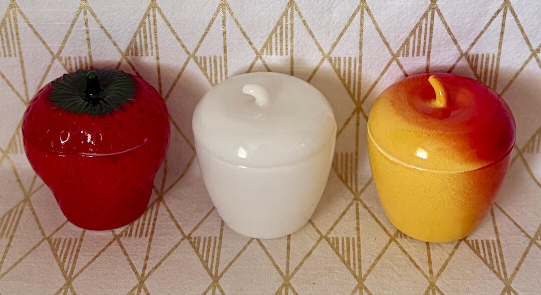 Hazel Atlas Apples White Apple Red Apple and Strawberry With Lid - Etsy