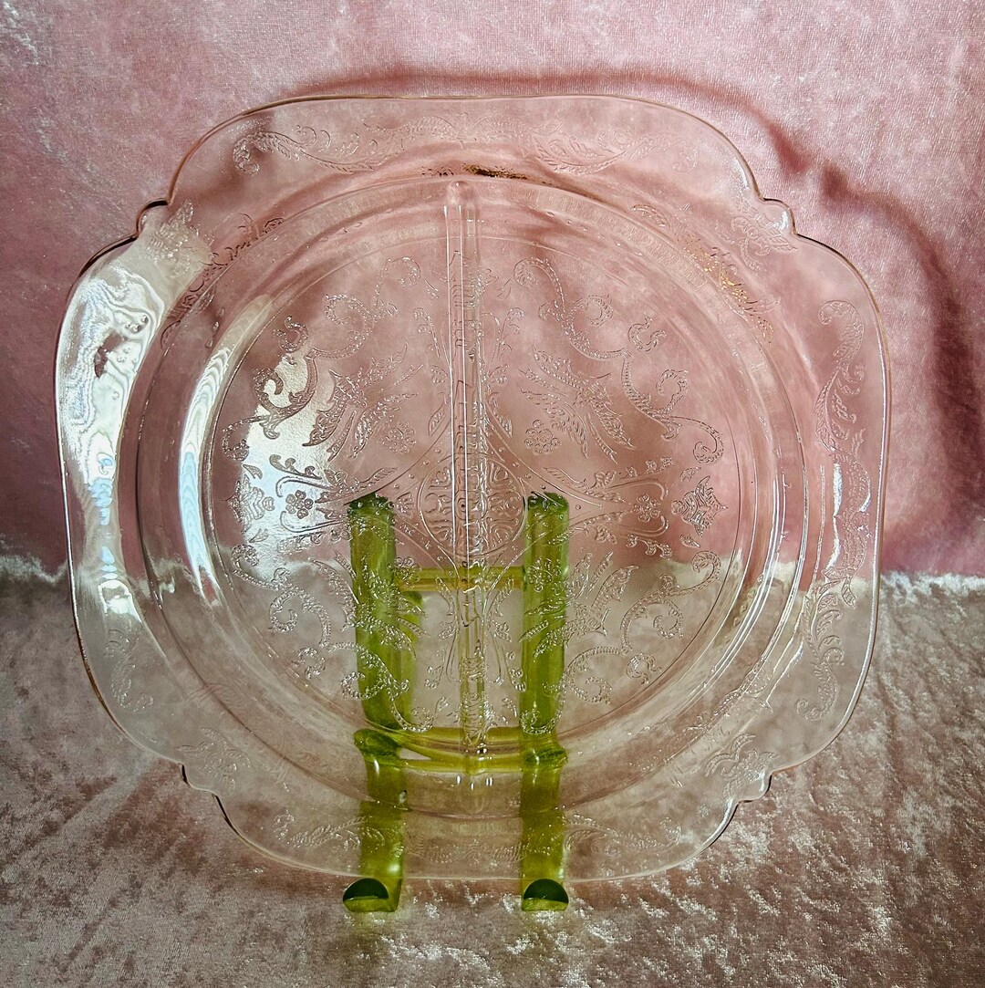 Vintage Pink Glass Depression Devided Plate 10” Grill Plate Madrid ...