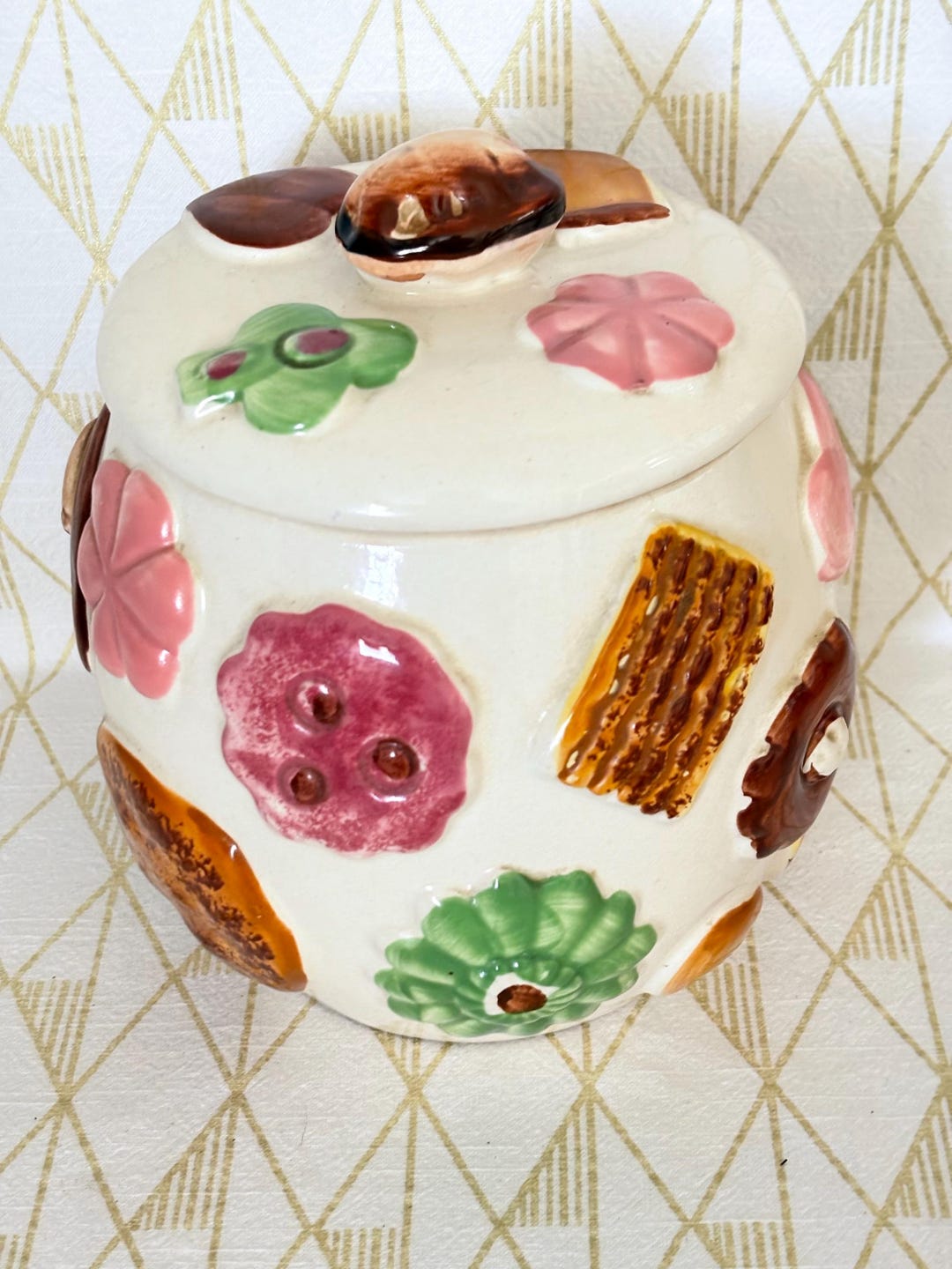 Vintage 1950 Cookies All Over Cookie Jar Ceramics Japan Walnut Lid - Etsy