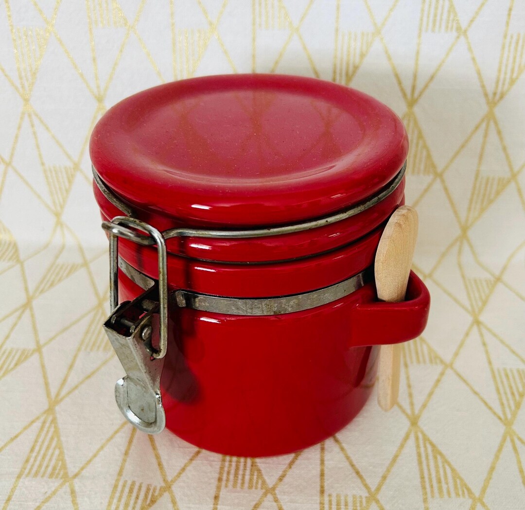 Vintage Airtight Red Ceramic Canister 5 - Etsy